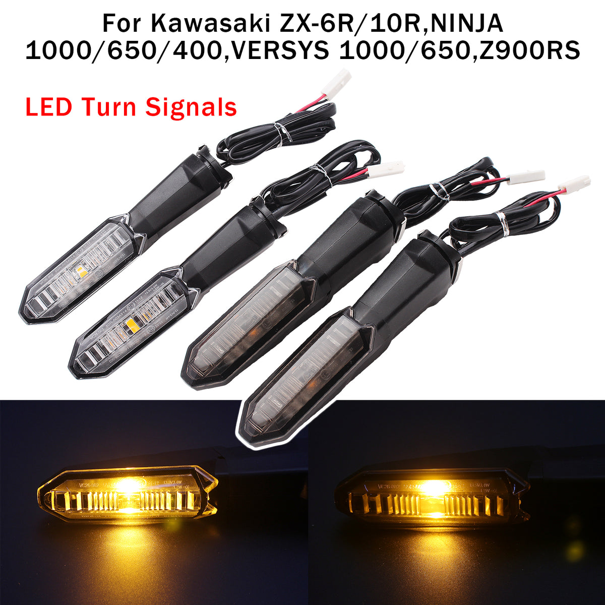 LED Turn Signals For Kawasaki ZX-6R/10R,ER-6N/6F,NINJA 1000/650/400/300 ...